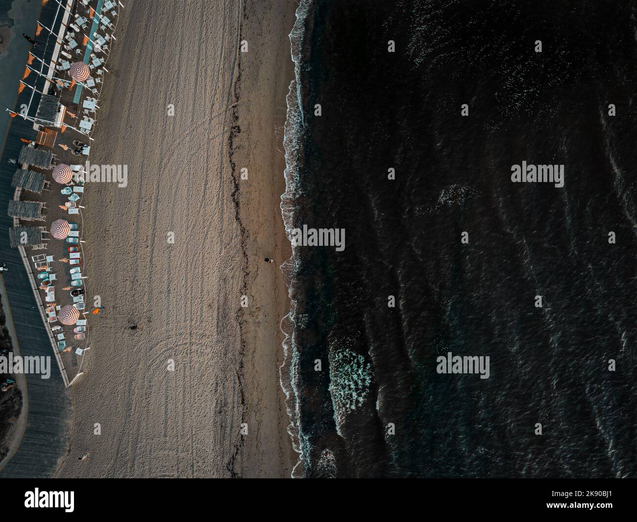 An aerial top view shot of the St Kilda Beach in Melbourne, Australia ...