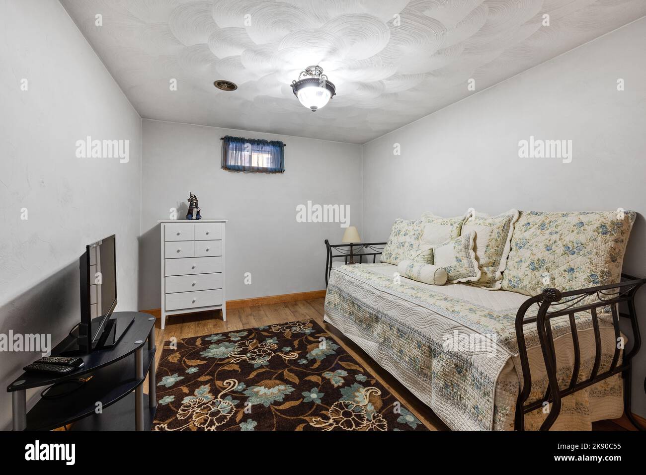 A beautiful simple house room interior with a large sofa bed and and a ...