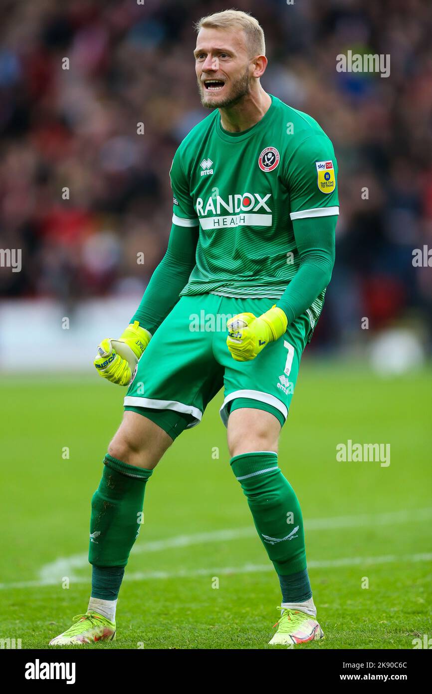 Sheffield United goalkeeper Adam Davies celebrates during the Sky Bet ...