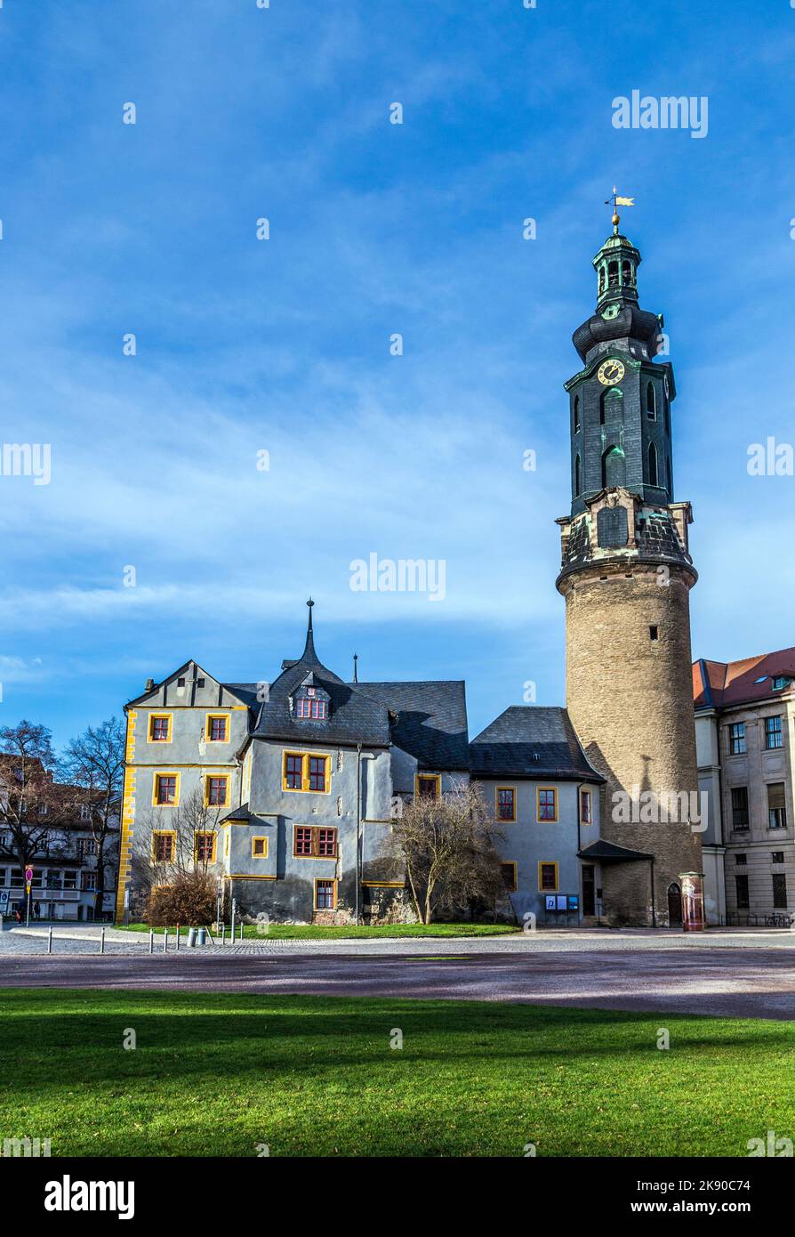 WEIMAR, GERMANY - DEC 19, 2015: city castle Weimar under blue sky. The ...