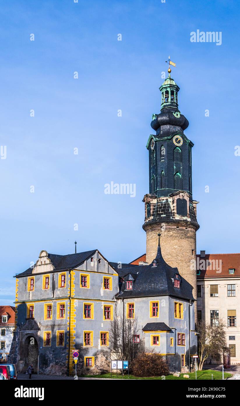 WEIMAR, GERMANY - DEC 19, 2015: city castle Weimar under blue sky. The ...