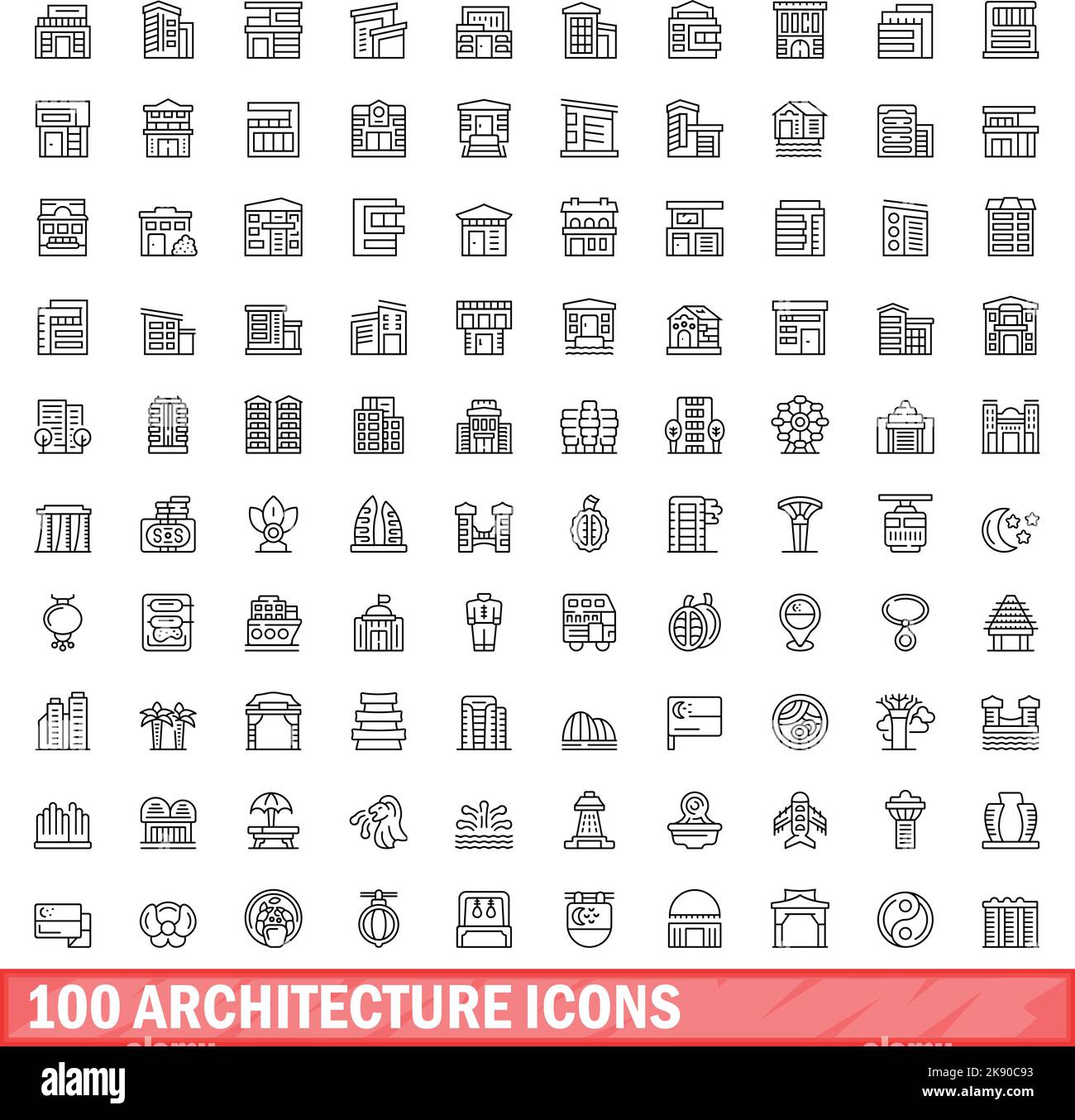 100 architecture icons set. Outline illustration of 100 architecture ...