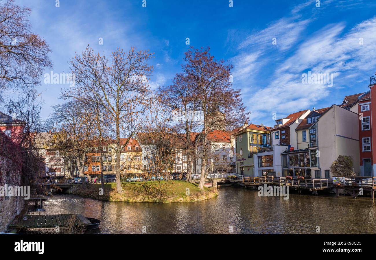 ERFURT, GERMANY - DEC 20, 2015: new houses were build along the Gera ...