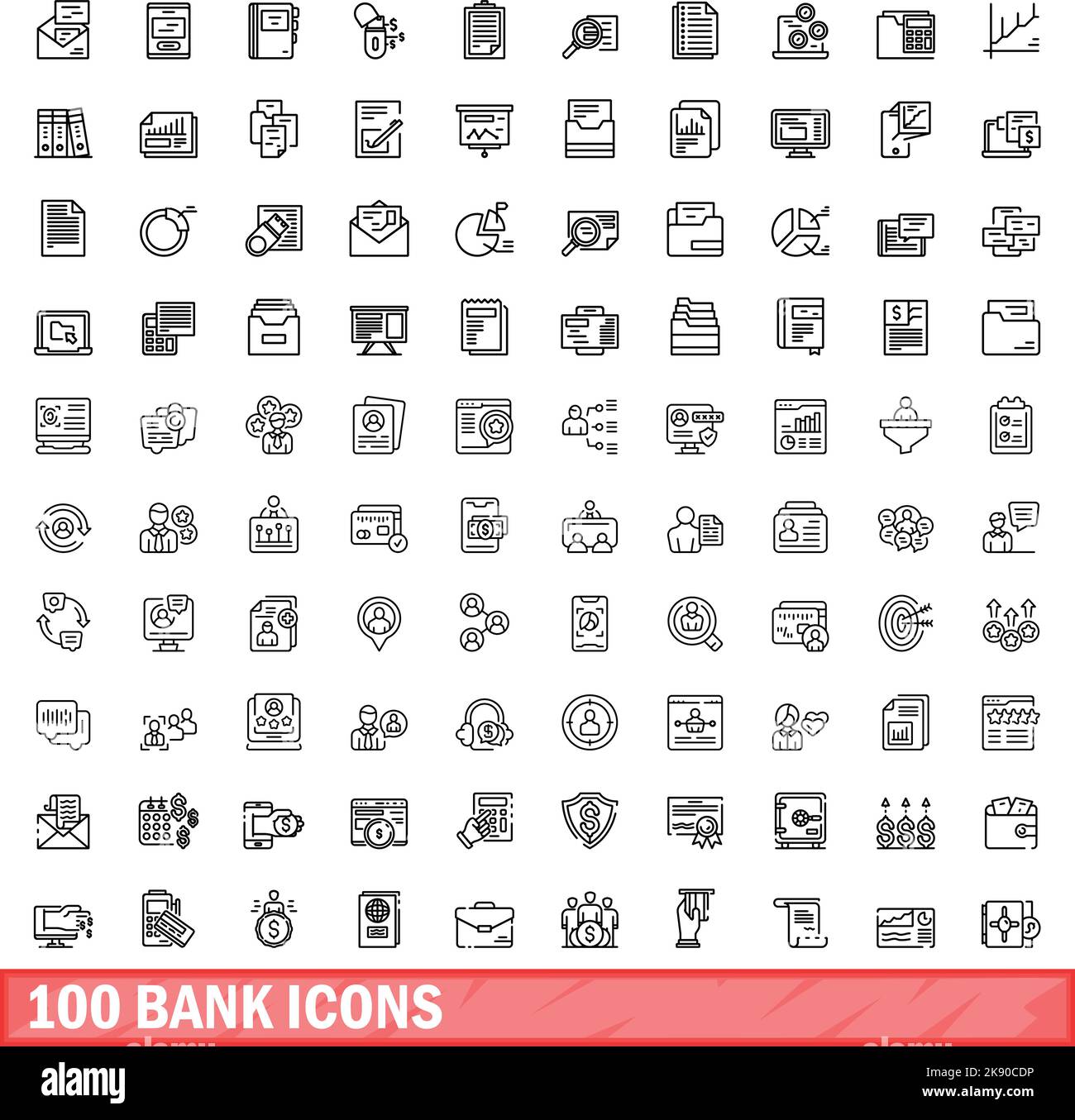 100 bank icons set. Outline illustration of 100 bank icons vector set ...