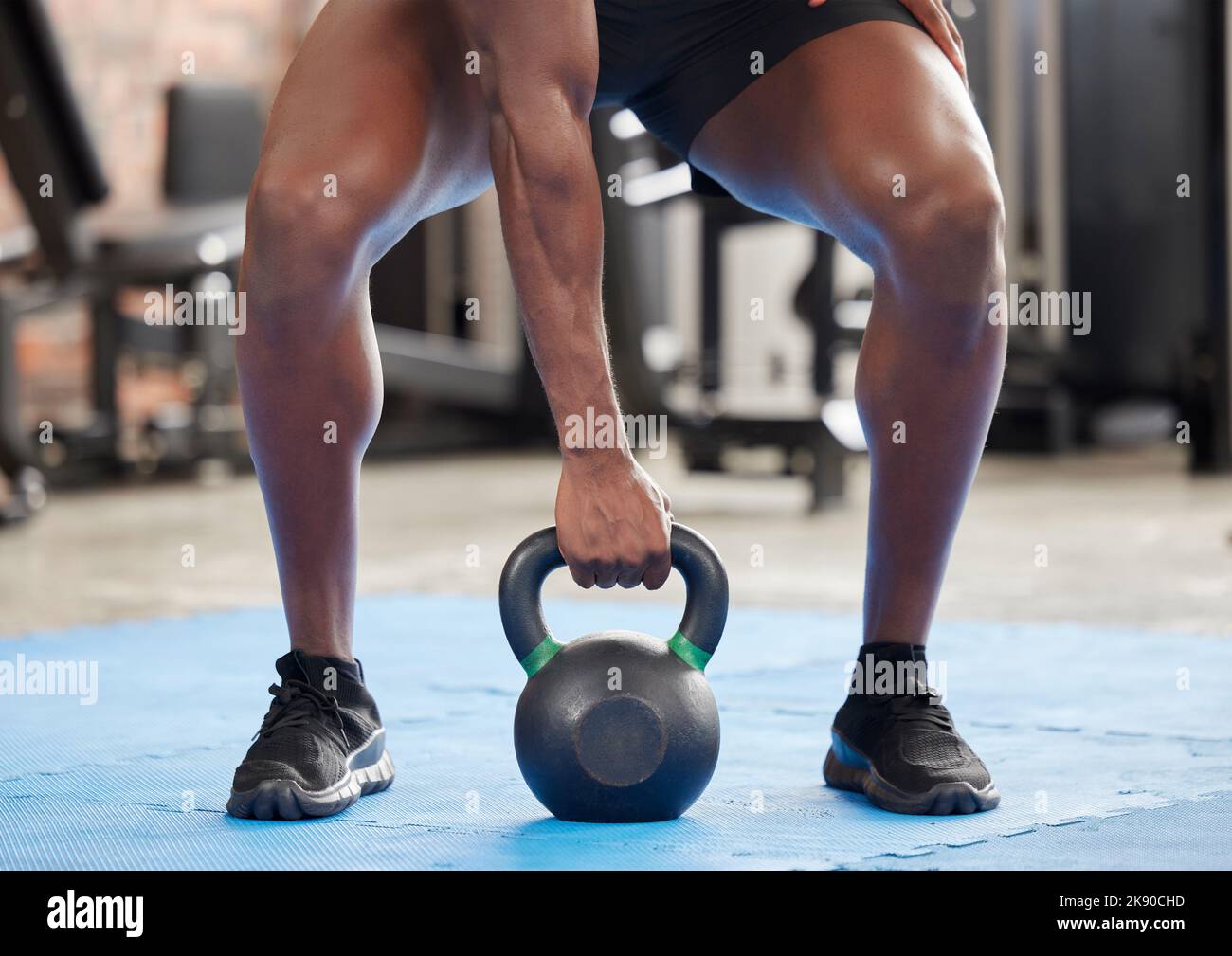 Gym, strong and fitness hand with kettlebell for body builder training ...