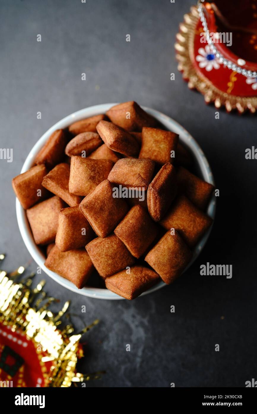 Homemade Shakarpara or Shankarpali - Diwali snacks, selective focus ...