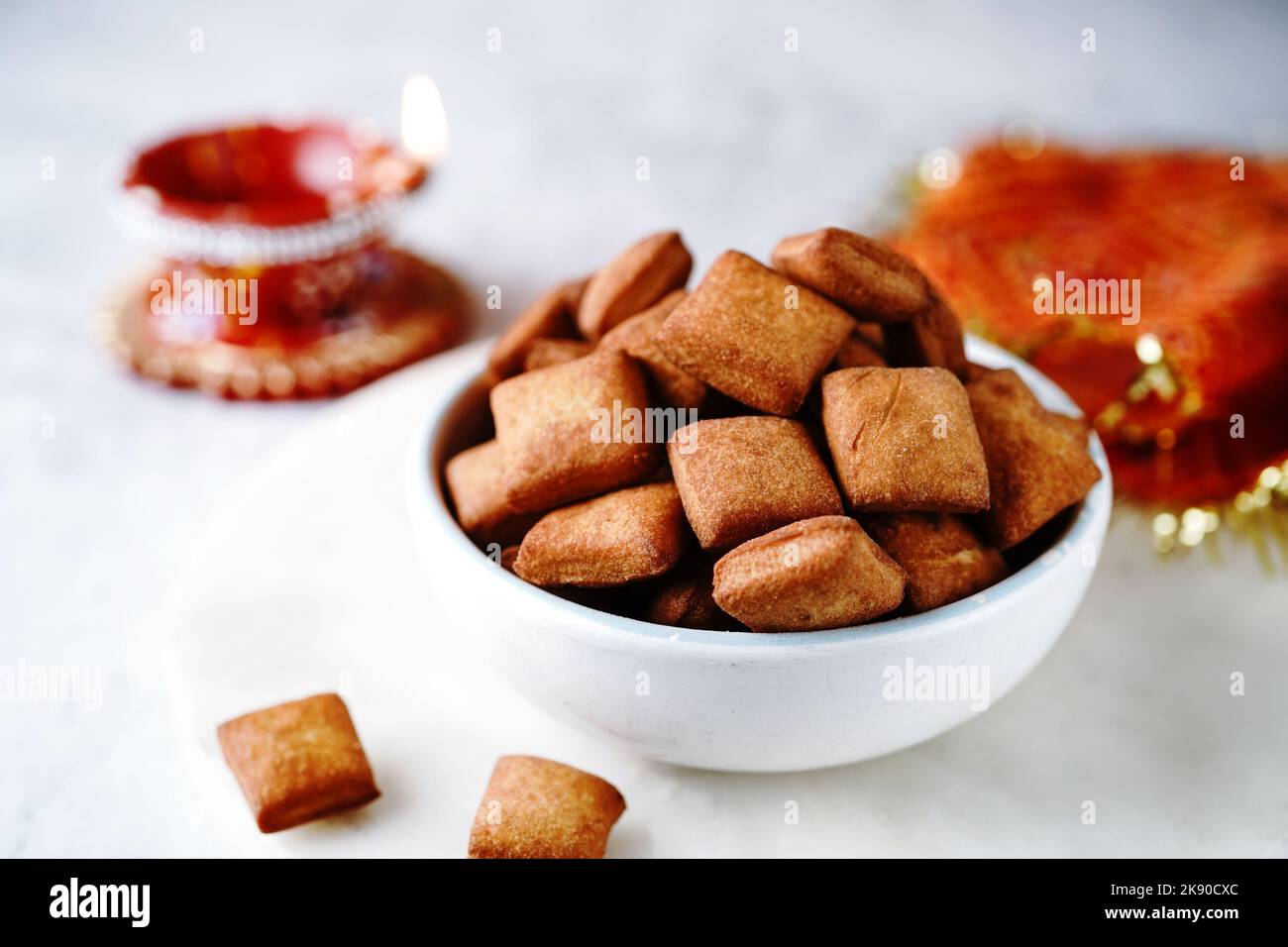 Homemade Shakarpara or Shankarpali - Diwali snacks, selective focus ...