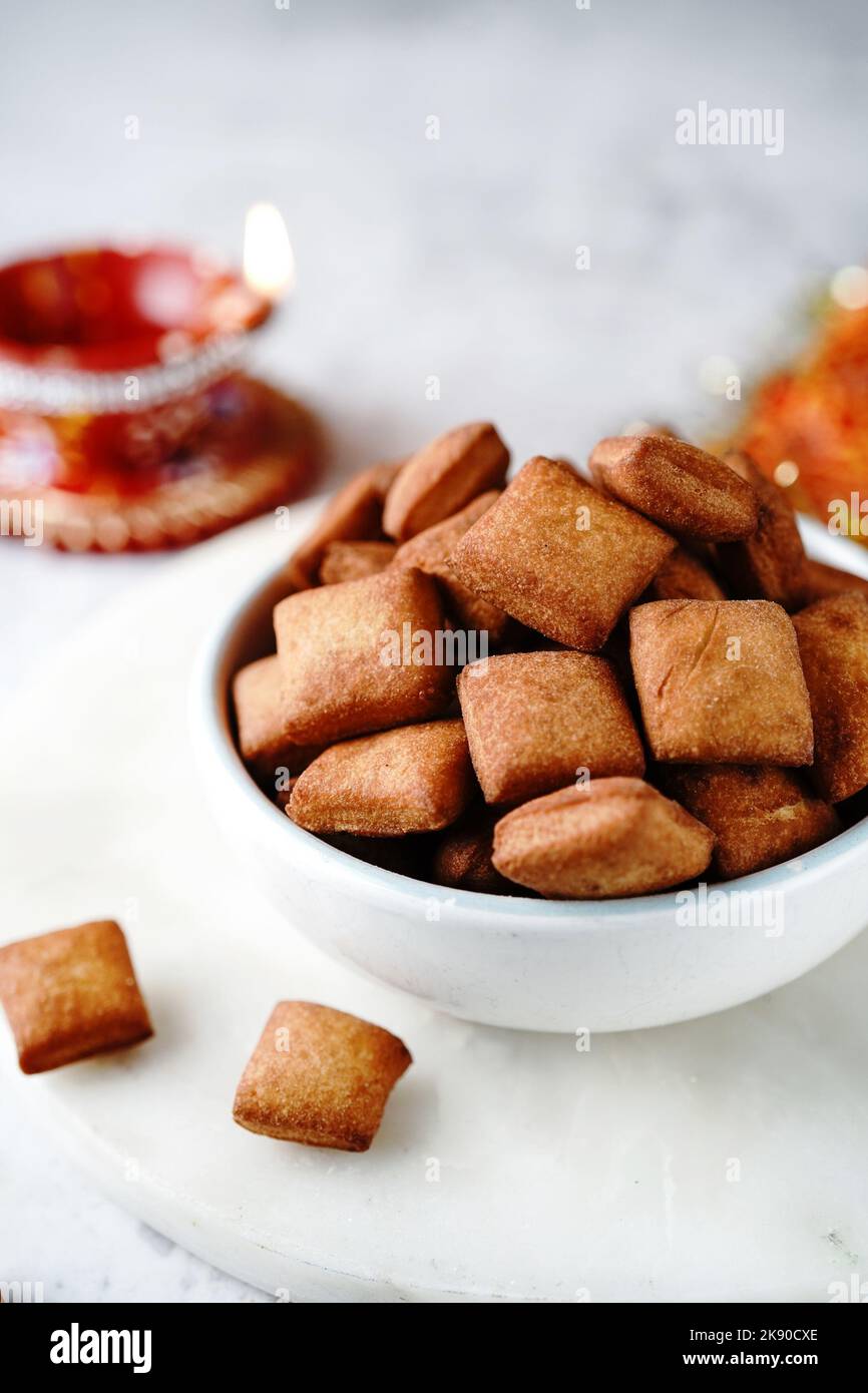Homemade Shakarpara or Shankarpali - Diwali snacks, selective focus ...