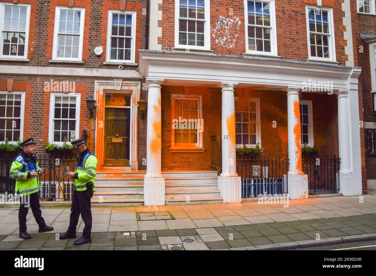 London, UK. 25th October 2022. Just Stop Oil activists sprayed 55 ...