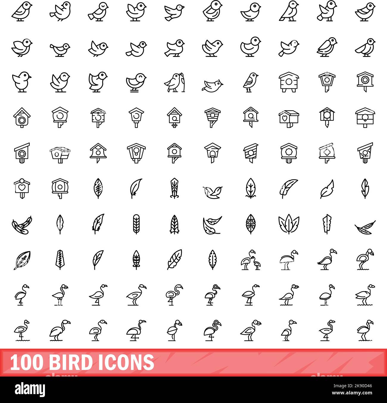 100 bird icons set. Outline illustration of 100 bird icons vector set ...