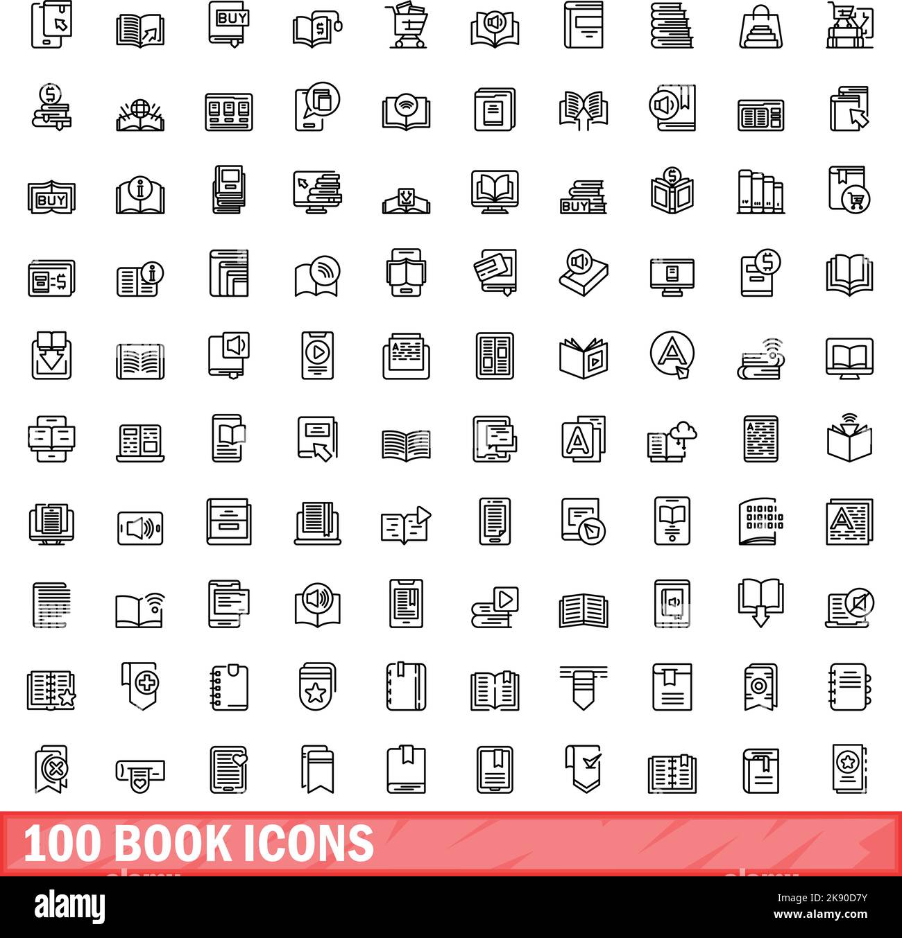 100 book icons set. Outline illustration of 100 book icons vector set ...