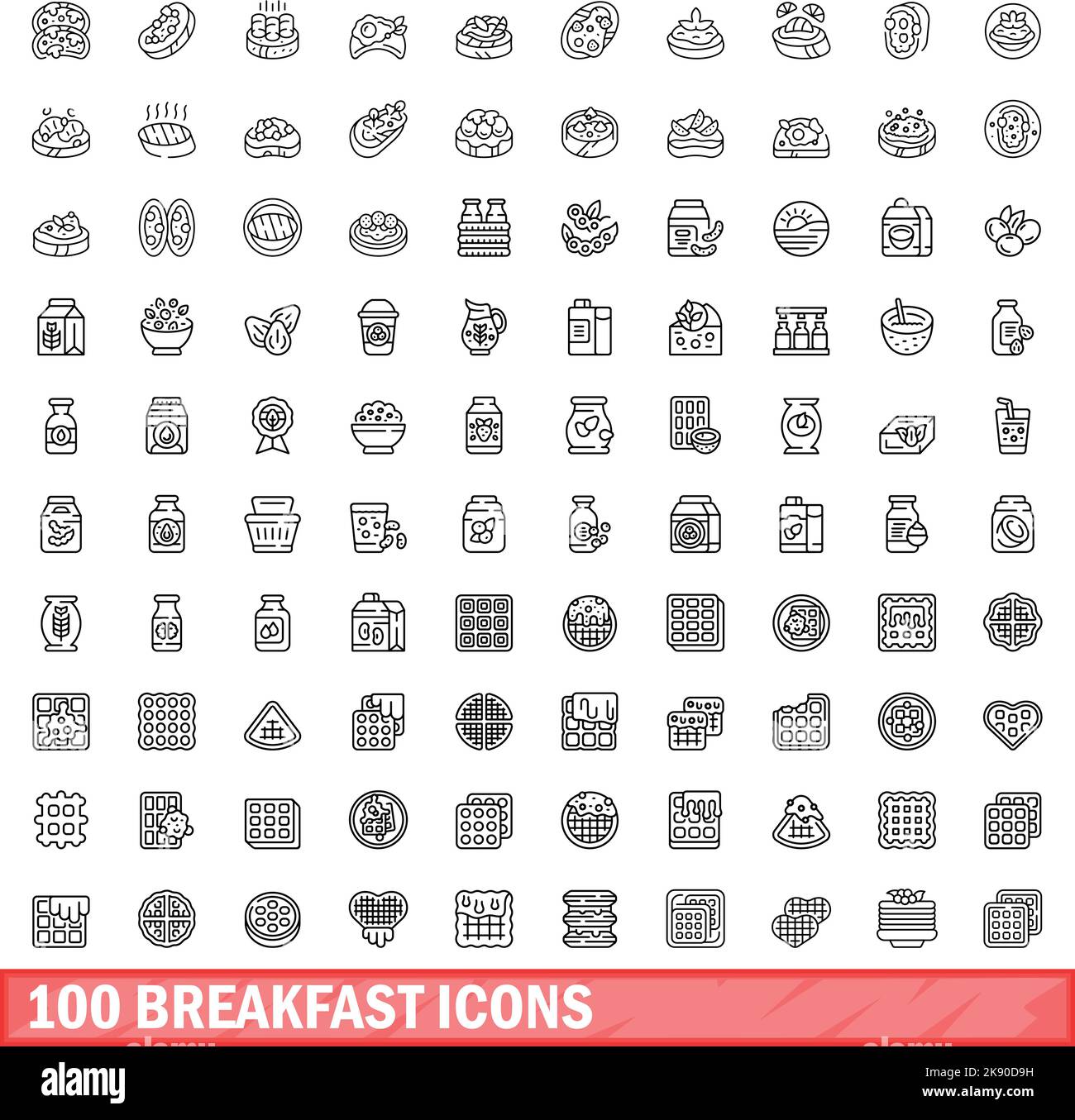 100 breakfast icons set. Outline illustration of 100 breakfast icons ...