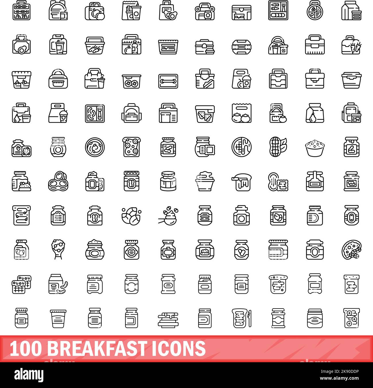 100 breakfast icons set. Outline illustration of 100 breakfast icons ...