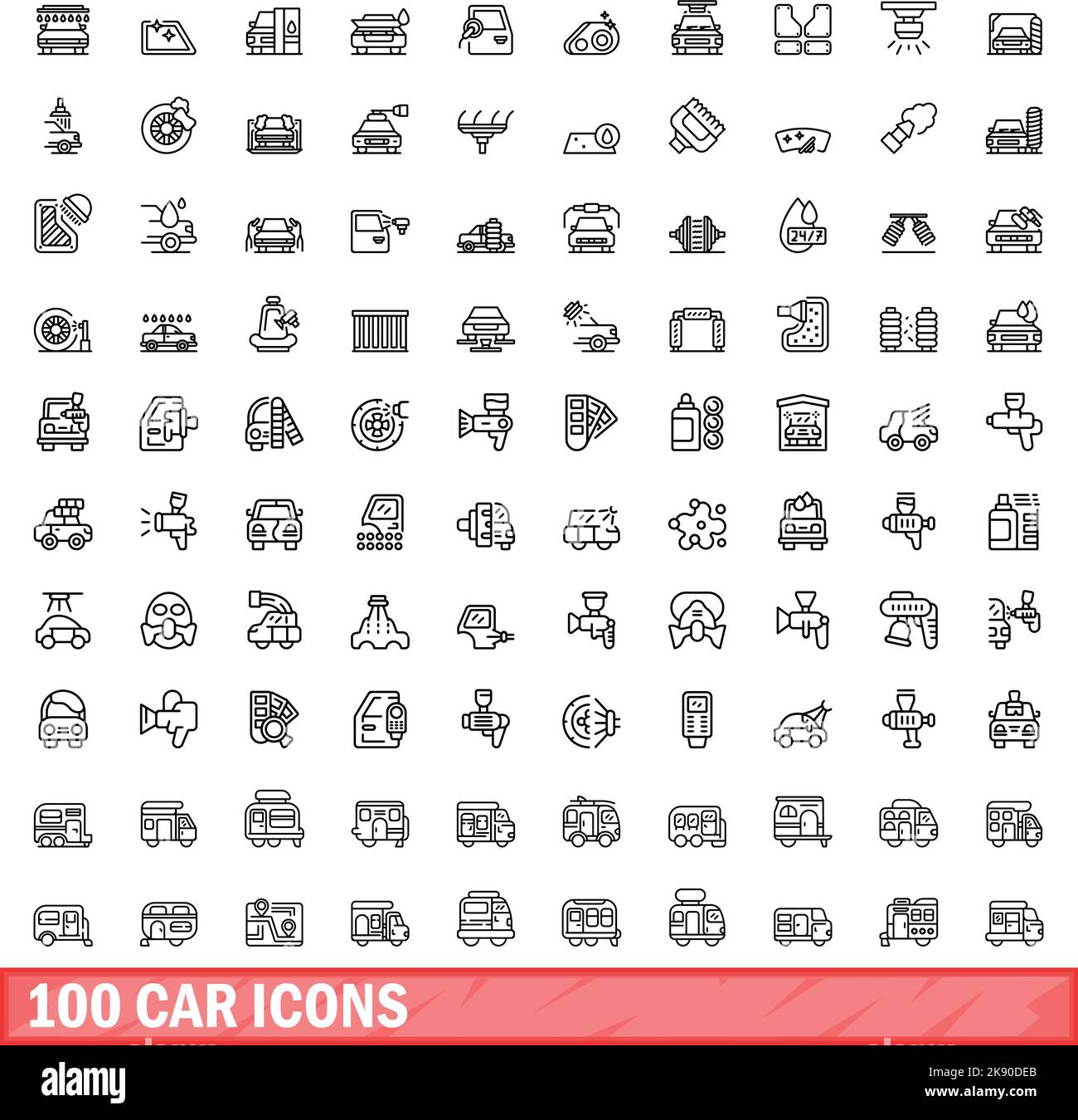100 car icons set. Outline illustration of 100 car icons vector set ...