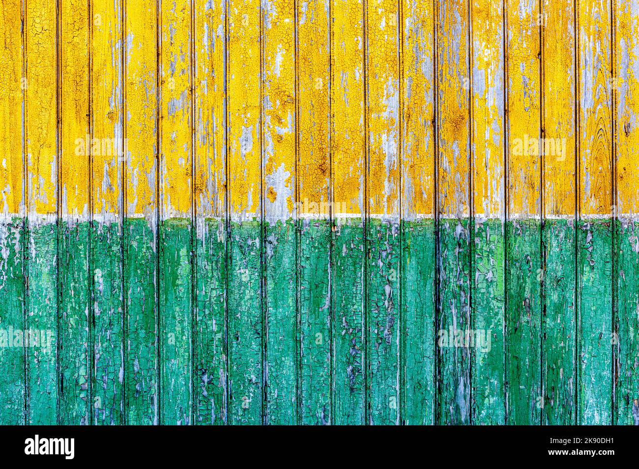 Group of vertical wooden panels painted yellow and green Stock Photo ...