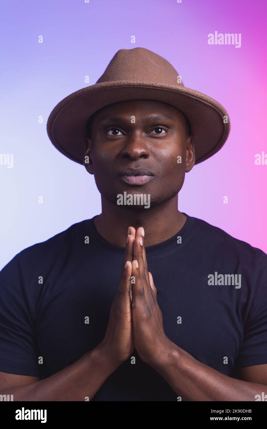 Praying african american man hoping for better. Asking God for good ...