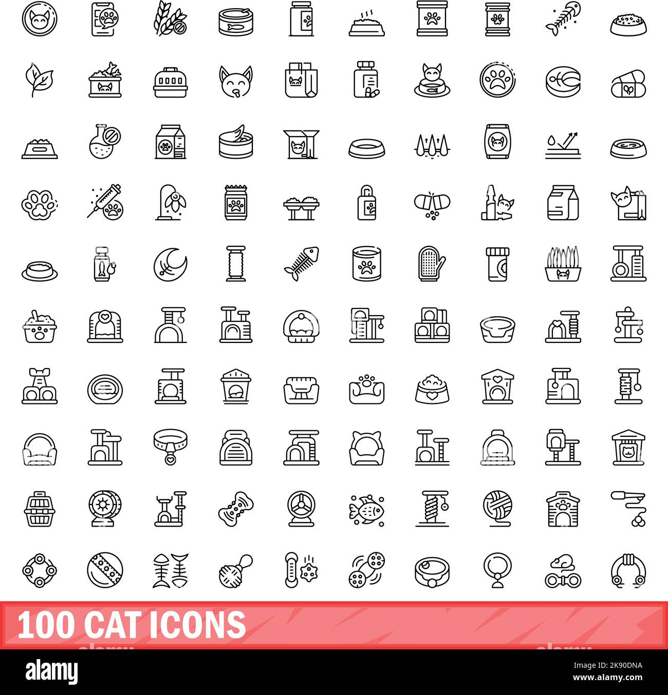 100 cat icons set. Outline illustration of 100 cat icons vector set ...