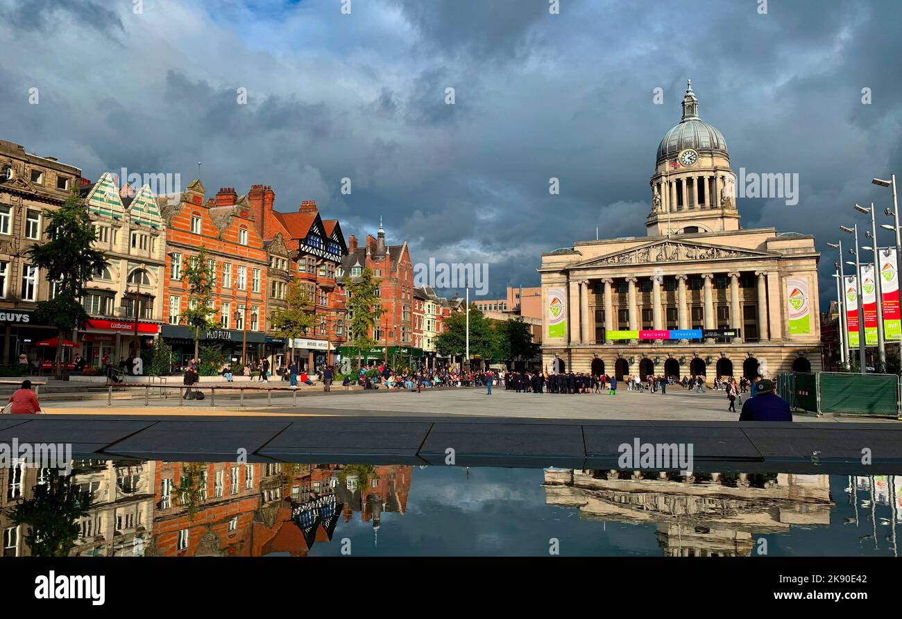 A scenic shot of the buildings in the Old Market Square in Nottingham ...