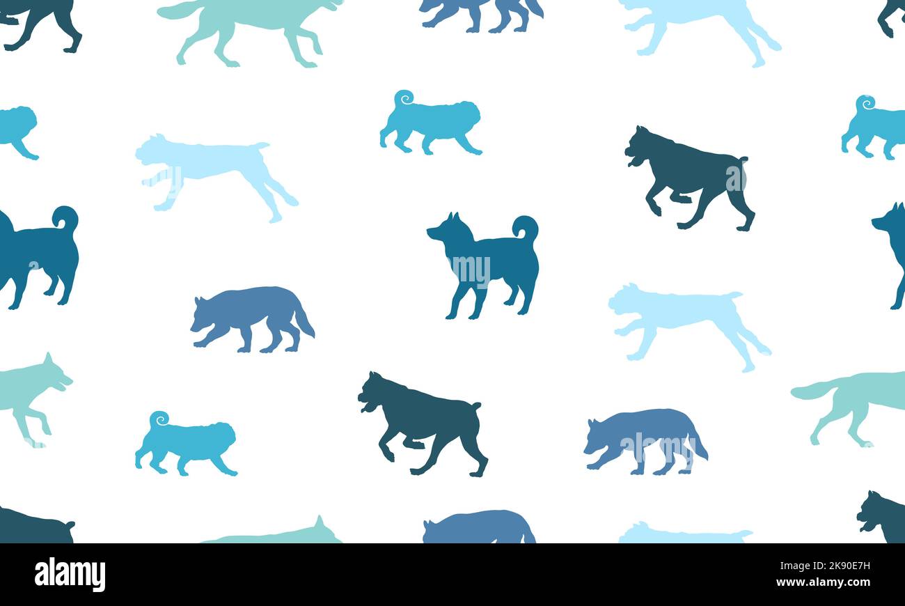 Seamless pattern. Dogs different breeds isolated on a white background ...