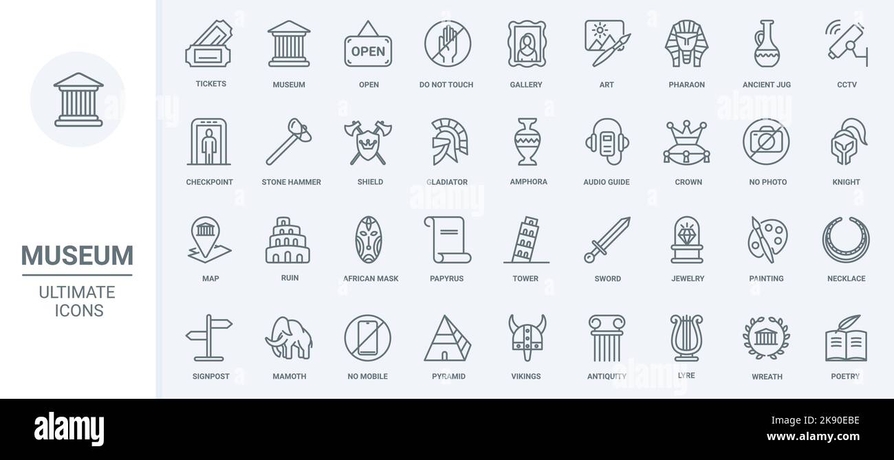 Museum thin line icons set vector illustration. Outline art gallery ...