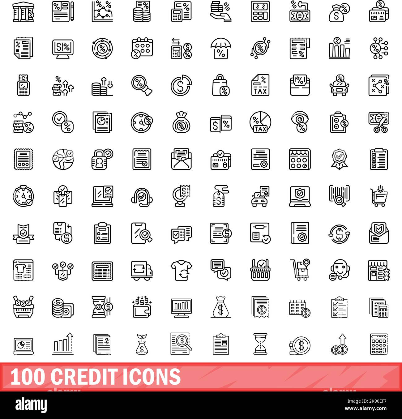 100 credit icons set. Outline illustration of 100 credit icons vector ...