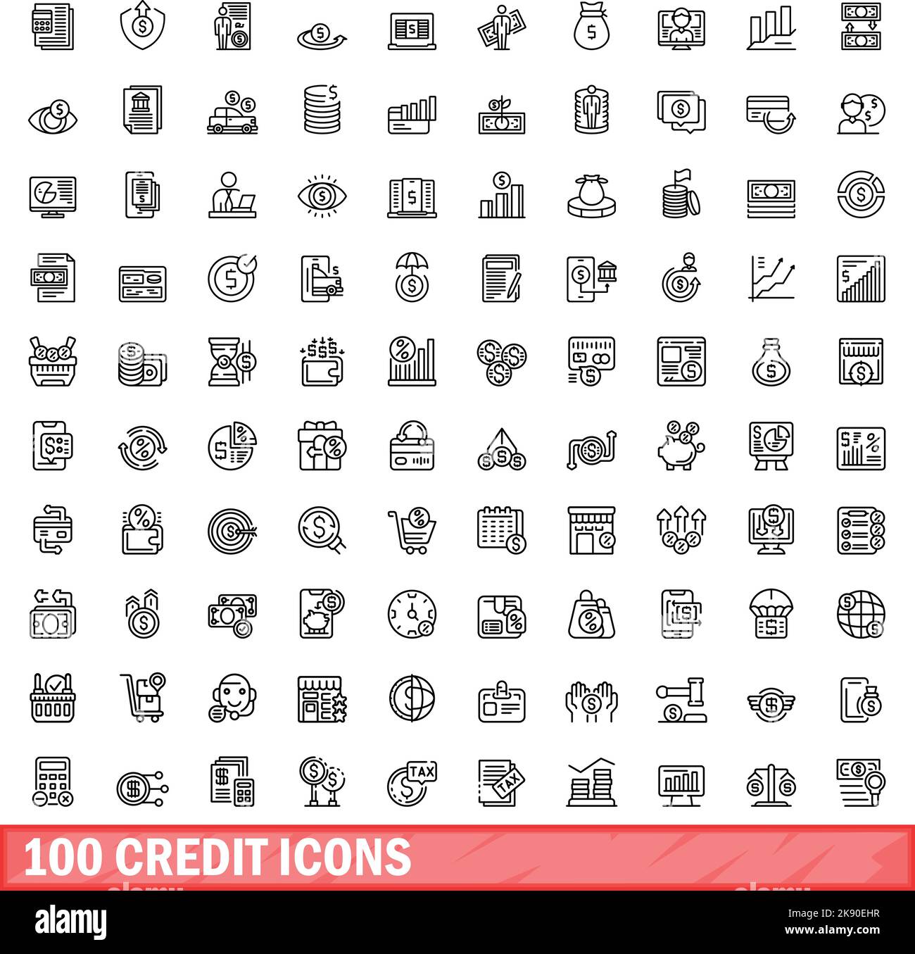100 credit icons set. Outline illustration of 100 credit icons vector ...