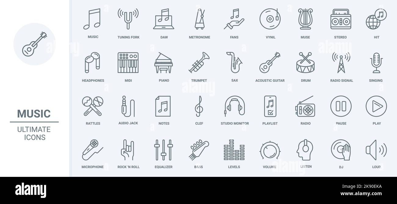 Music thin line icons set vector illustration. Outline musical ...