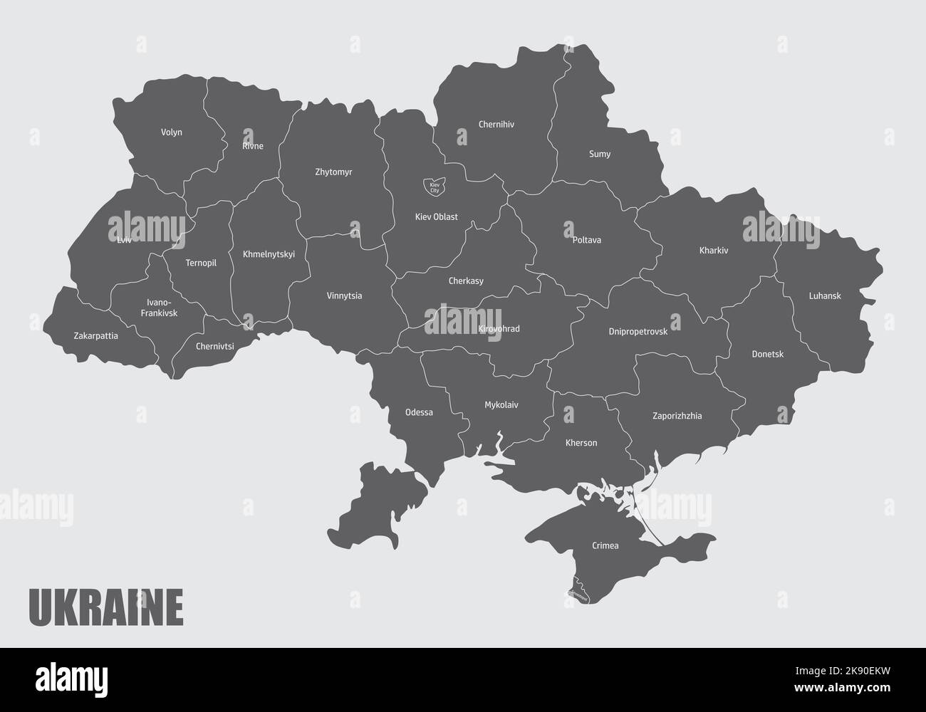 The Ukraine administrative map with labels, Europe Stock Vector Image ...