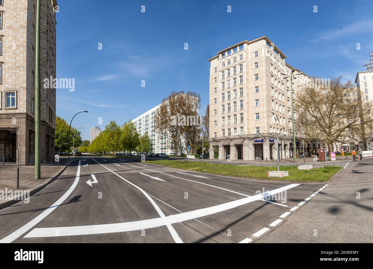 BERLIN, GERMANY - MAY 1, 2016: Karl-Marx-Allee, a monumental socialist ...