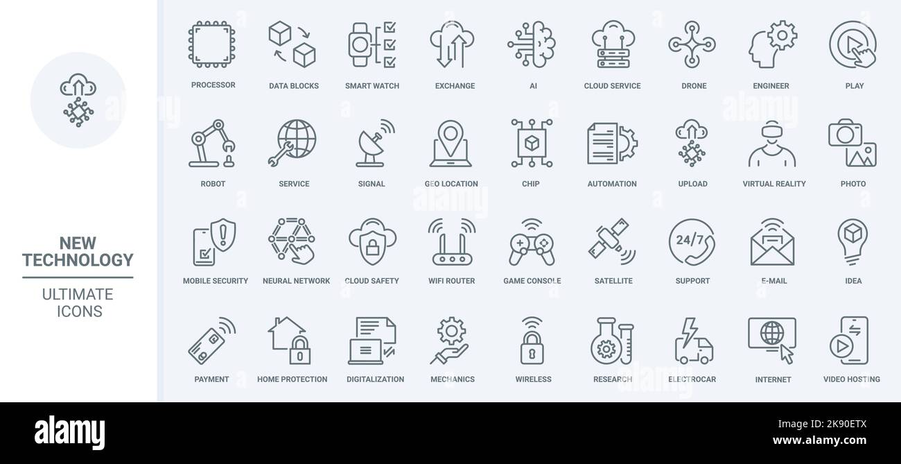 Technology of future thin line icons set vector illustration. Outline modern innovations for ...