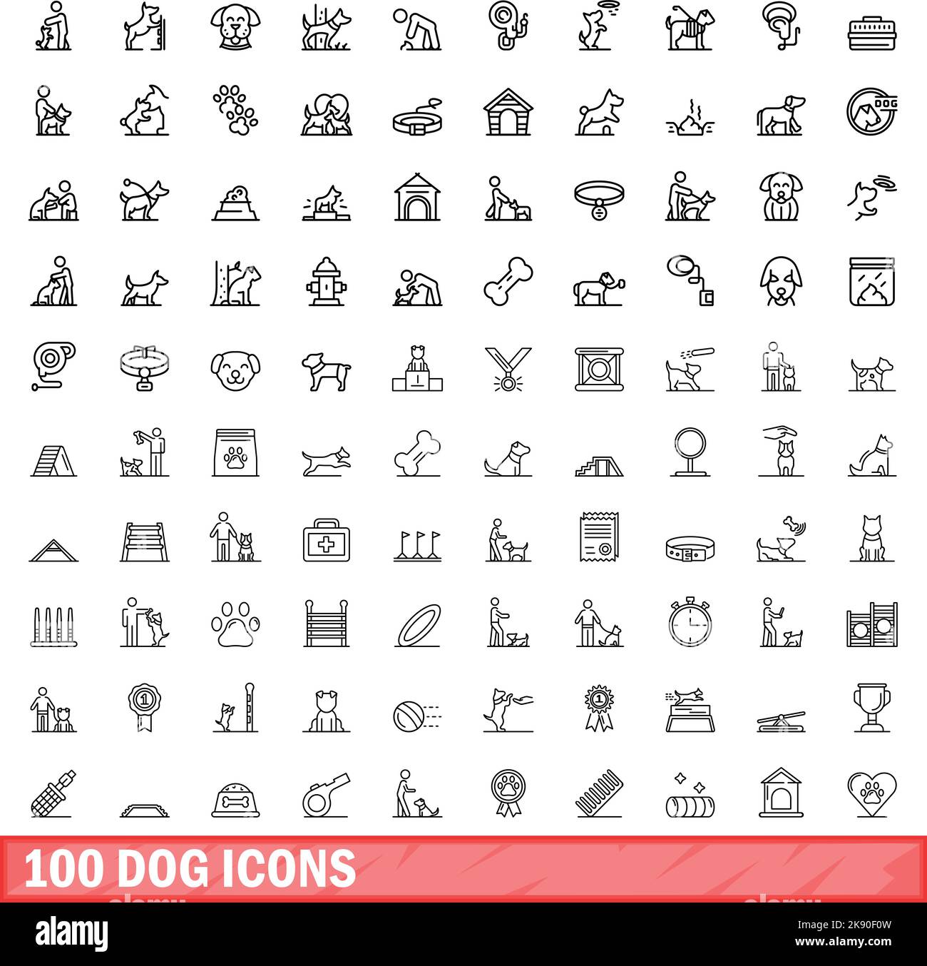 100 dog icons set. Outline illustration of 100 dog icons vector set ...