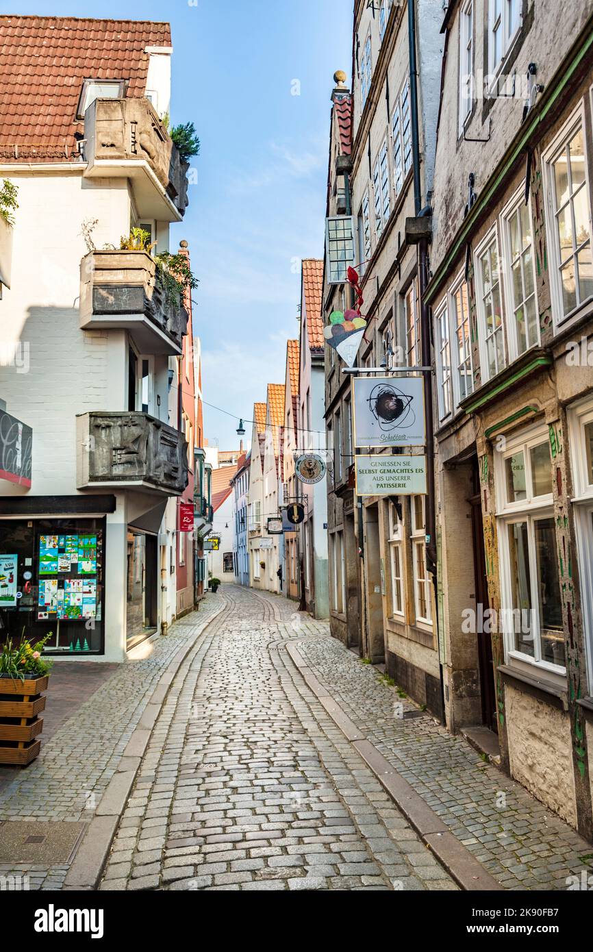 Bremen, Germany - MAY 12, 2016: Houses in the quarter Schnoor, an old ...