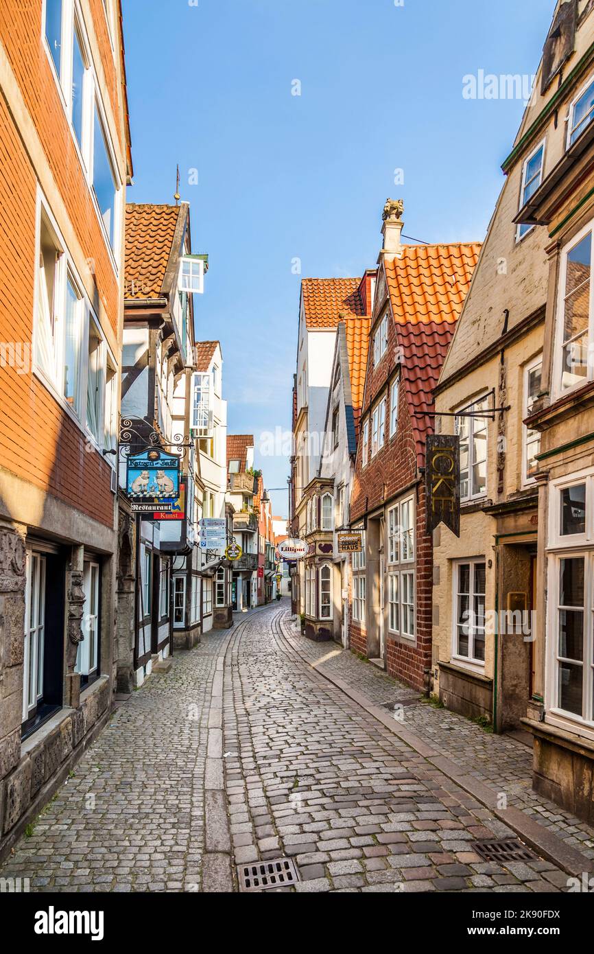 Bremen, Germany - MAY 12, 2016: Houses in the quarter Schnoor, an old ...
