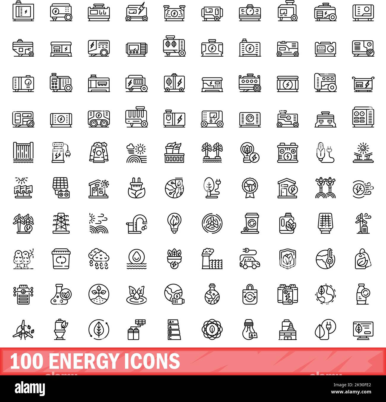 100 energy icons set. Outline illustration of 100 energy icons vector ...