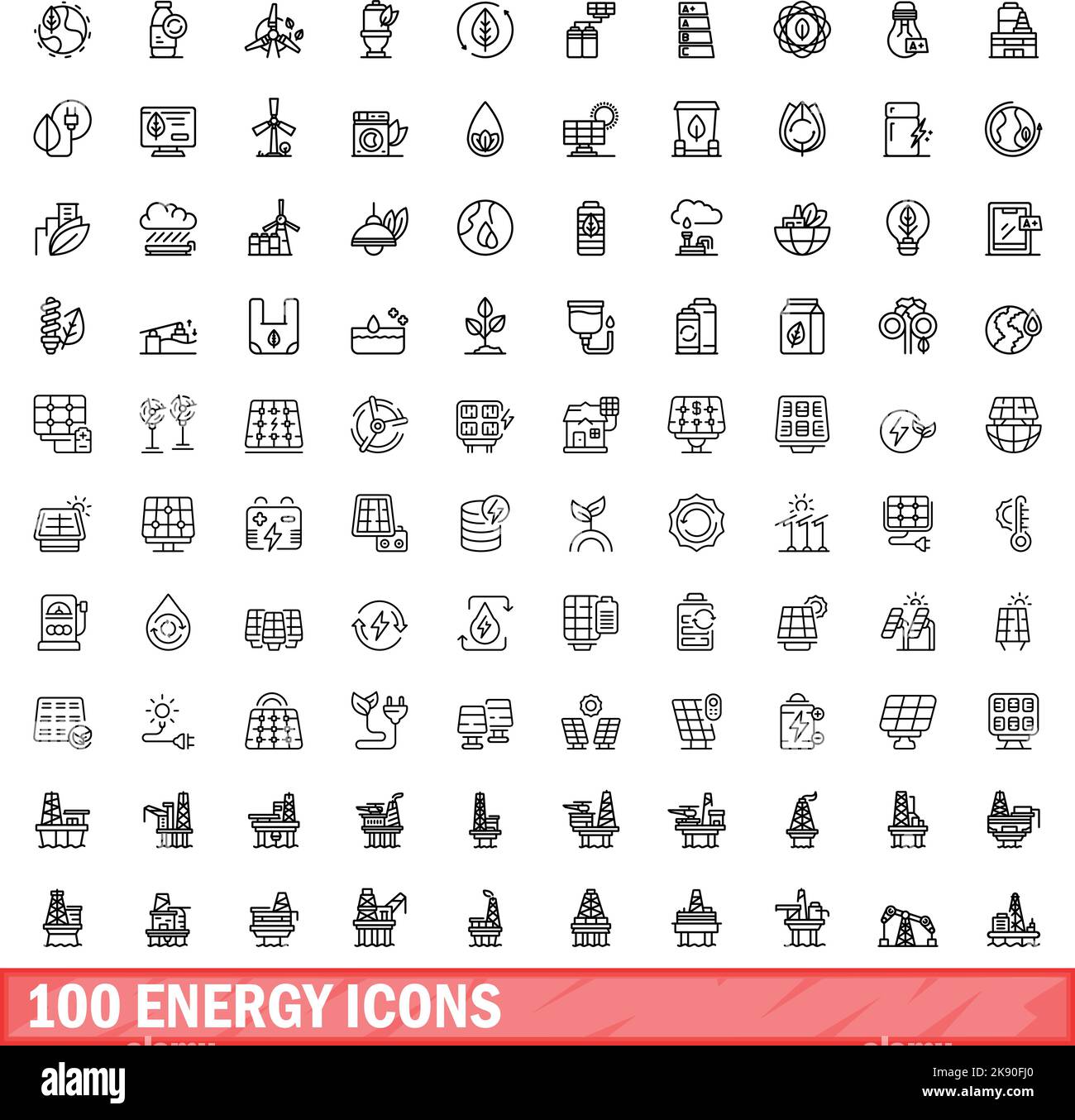 100 energy icons set. Outline illustration of 100 energy icons vector ...