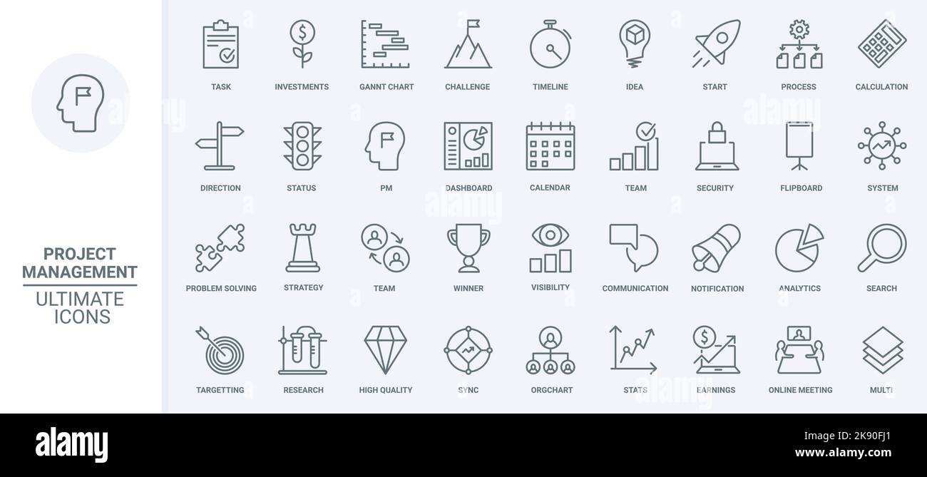 Creative business strategy, project management thin line icons set ...