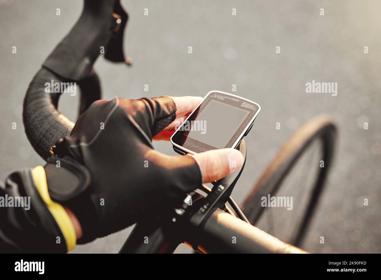 bicycle speedometer, sports man and speed check on bike ride wellness ...