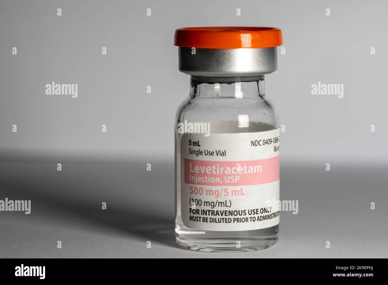 A bottle of Levetiracetam anticonvulsant treating epileptic seizures ...
