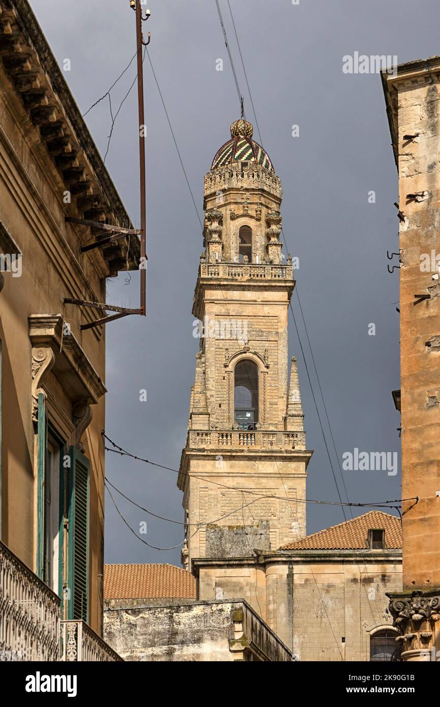 LECCE, ITALY - OCTOBER 14, 2022: View of the Cathedral bell tower ...