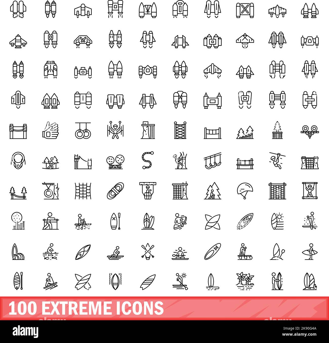 100 extreme icons set. Outline illustration of 100 extreme icons vector ...