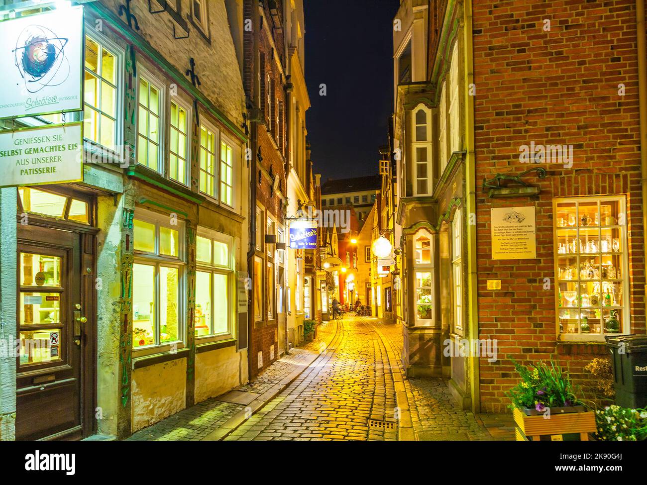 BREMEN, GERMANY - MAY 12, 2016: Schnoor street by night in Bremen. The ...