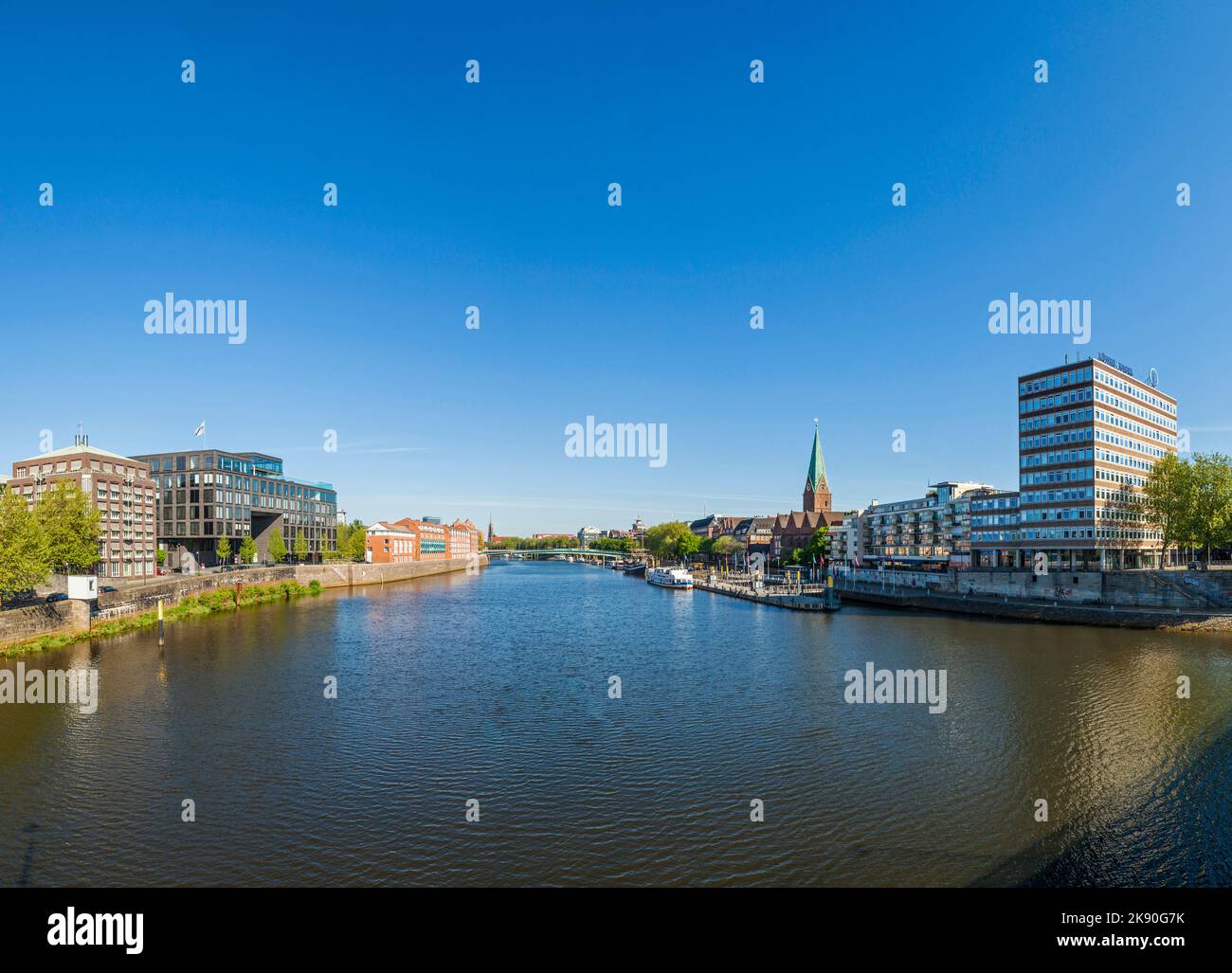 BREMEN, GERMANY - MAY 13, 2016: Cityscape with Teerhof on the left and ...