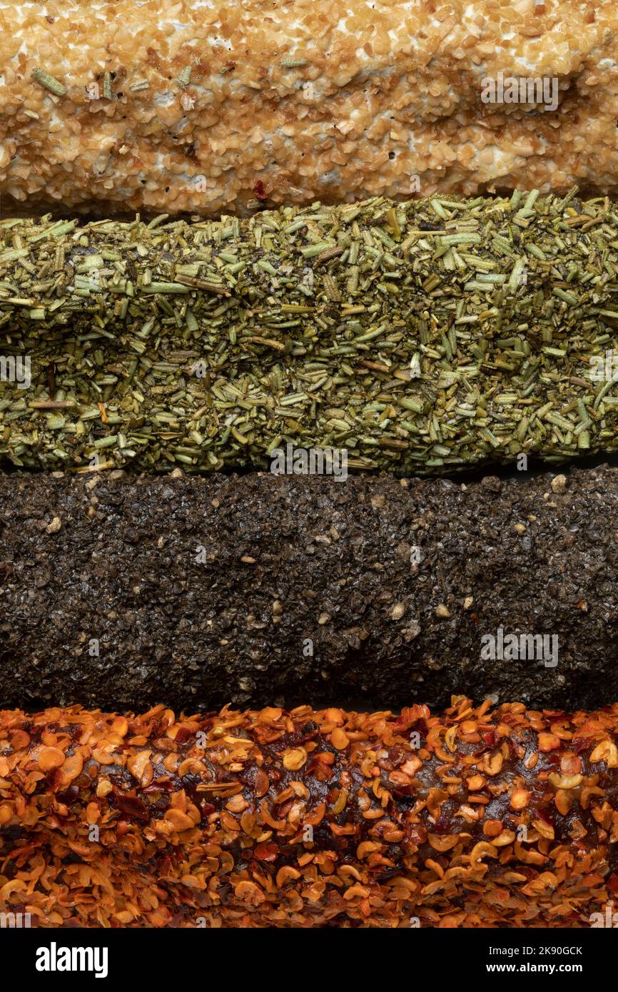 Variaton of traditional Spanish fuet close up full frame as background ...