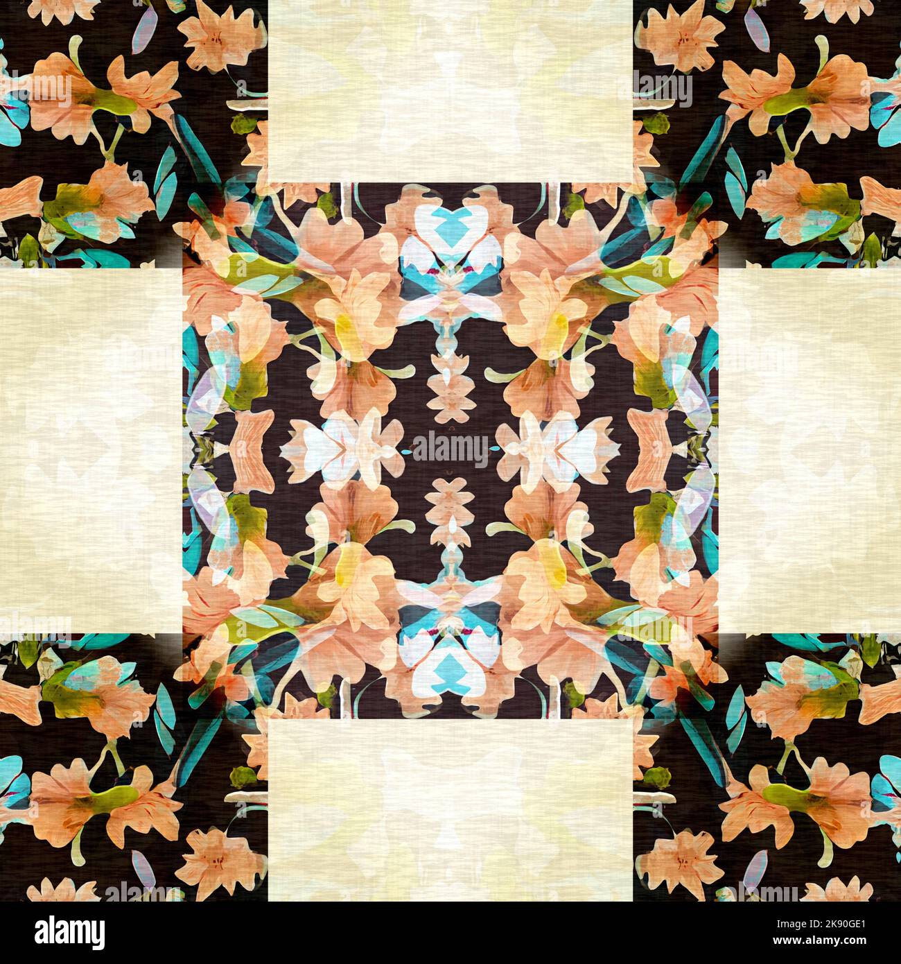 Floral patchwork quilt seamless pattern. Ornate geo swatch for exotic ...