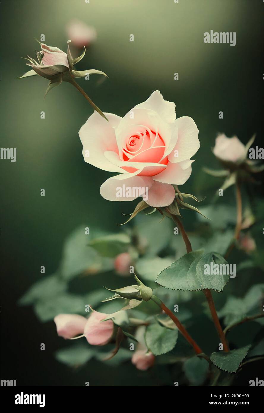 A vertical AI-generated digital art of a pink rose and cocoons Stock ...