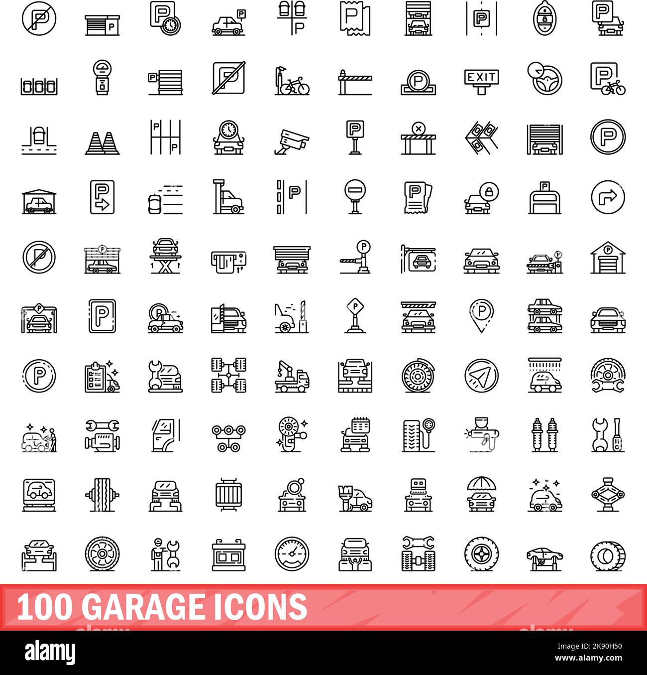 100 garage icons set. Outline illustration of 100 garage icons vector ...