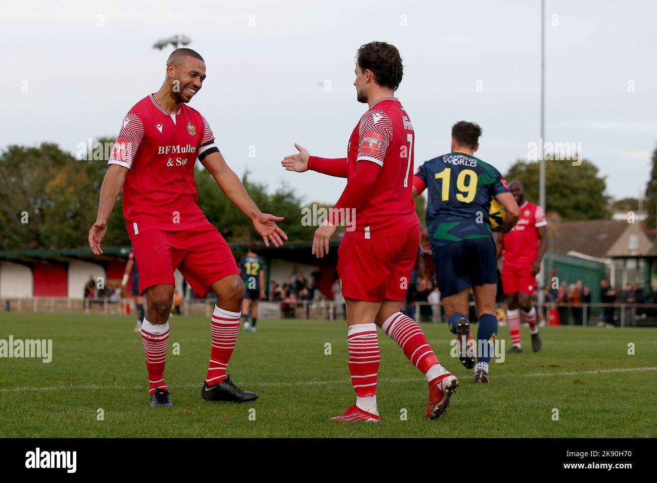 Jack Munns of Hornchurch scores the third goal for his team from the ...