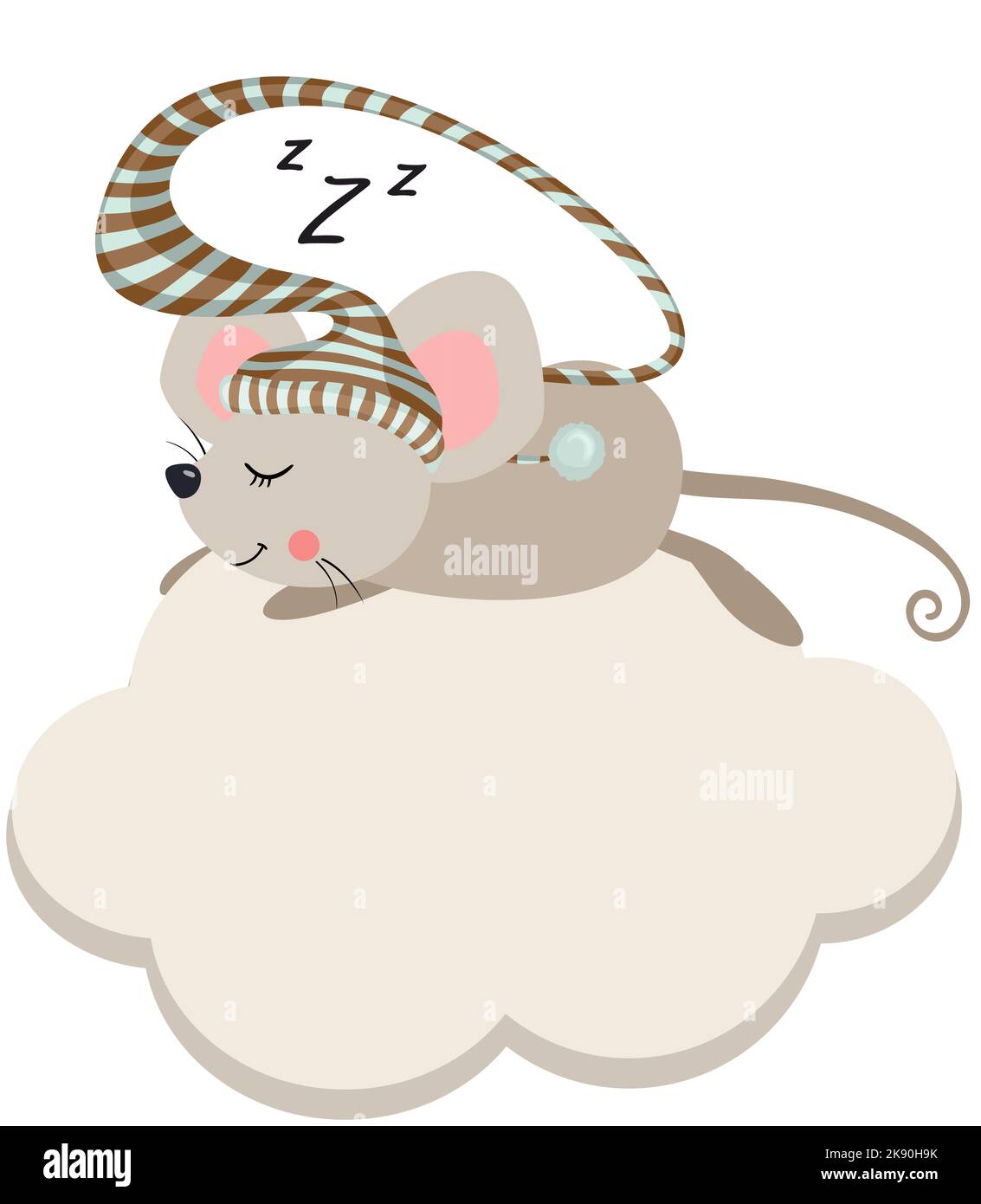 Cute little mouse sleeping on the cloud with hat Stock Photo - Alamy