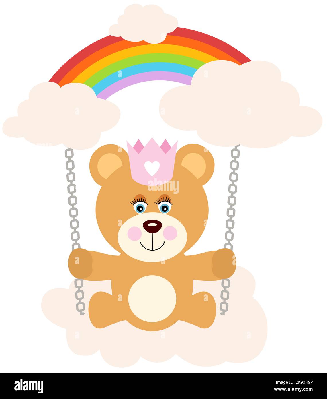 Princess teddy bear on swing made of clouds and rainbow Stock Photo - Alamy