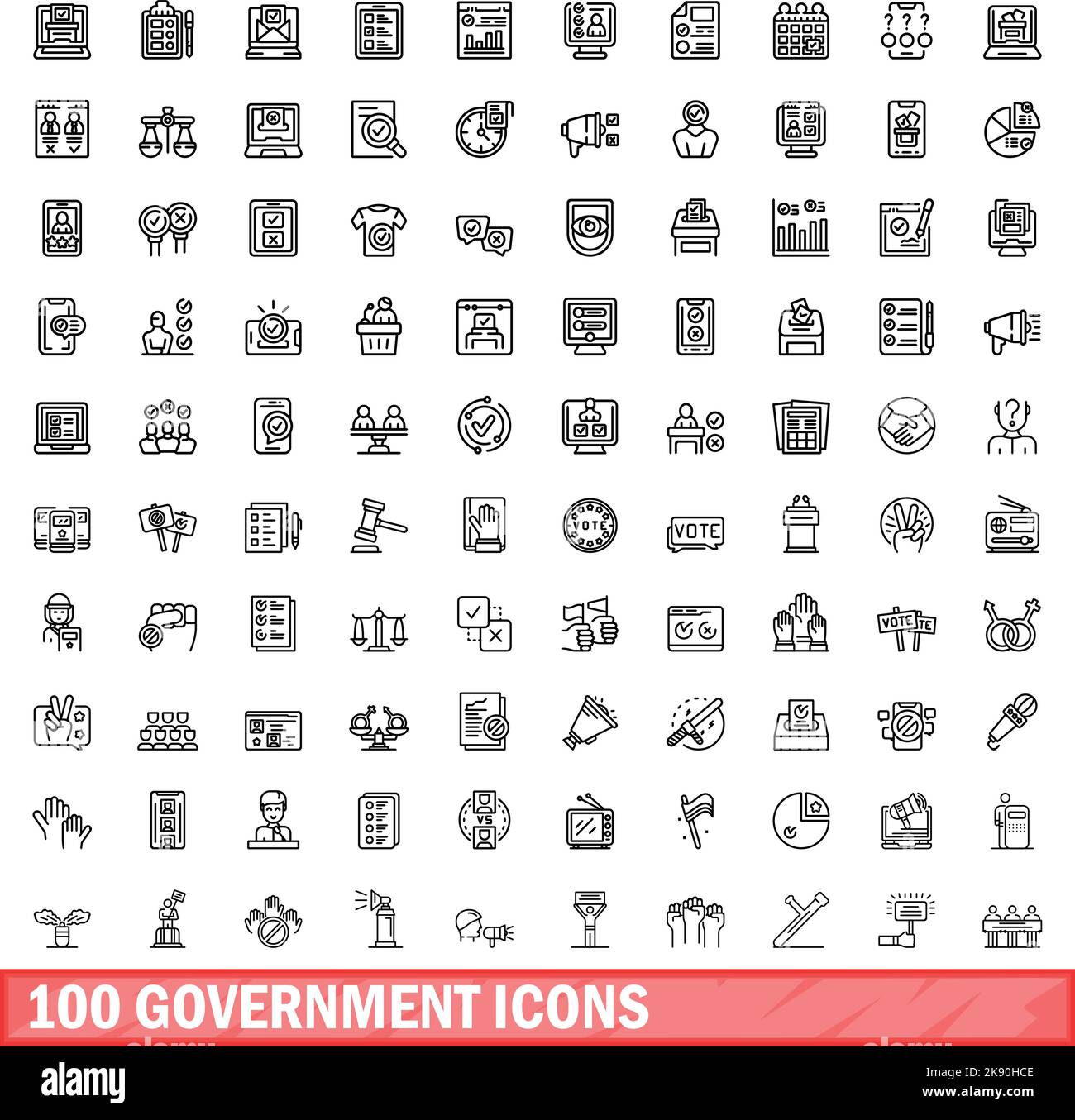 100 government icons set. Outline illustration of 100 government icons ...